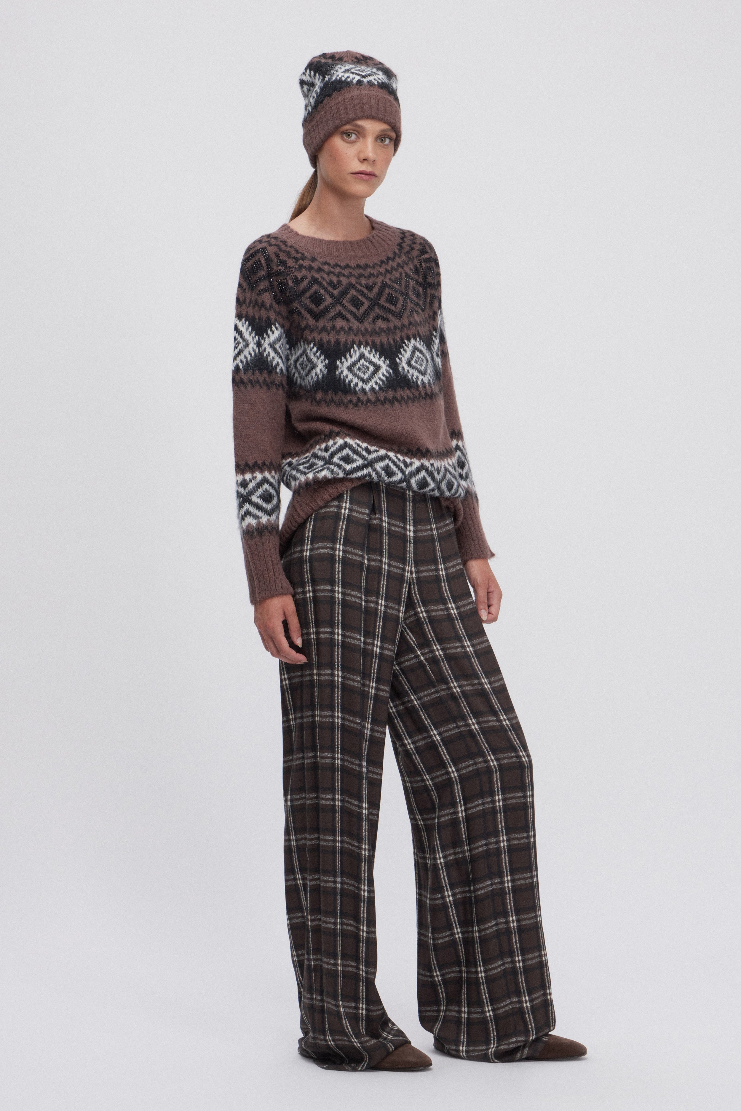 JACQUARD KNITTED SWEATER WITH RHOMBUS PATTERN AND RHINESTONES – ERMANNO ...